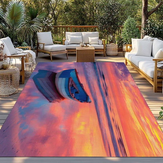 Boat Indoor Outdoor Rugs 5x7 Ft, Country Gradient Purple Yellow Sunset ...