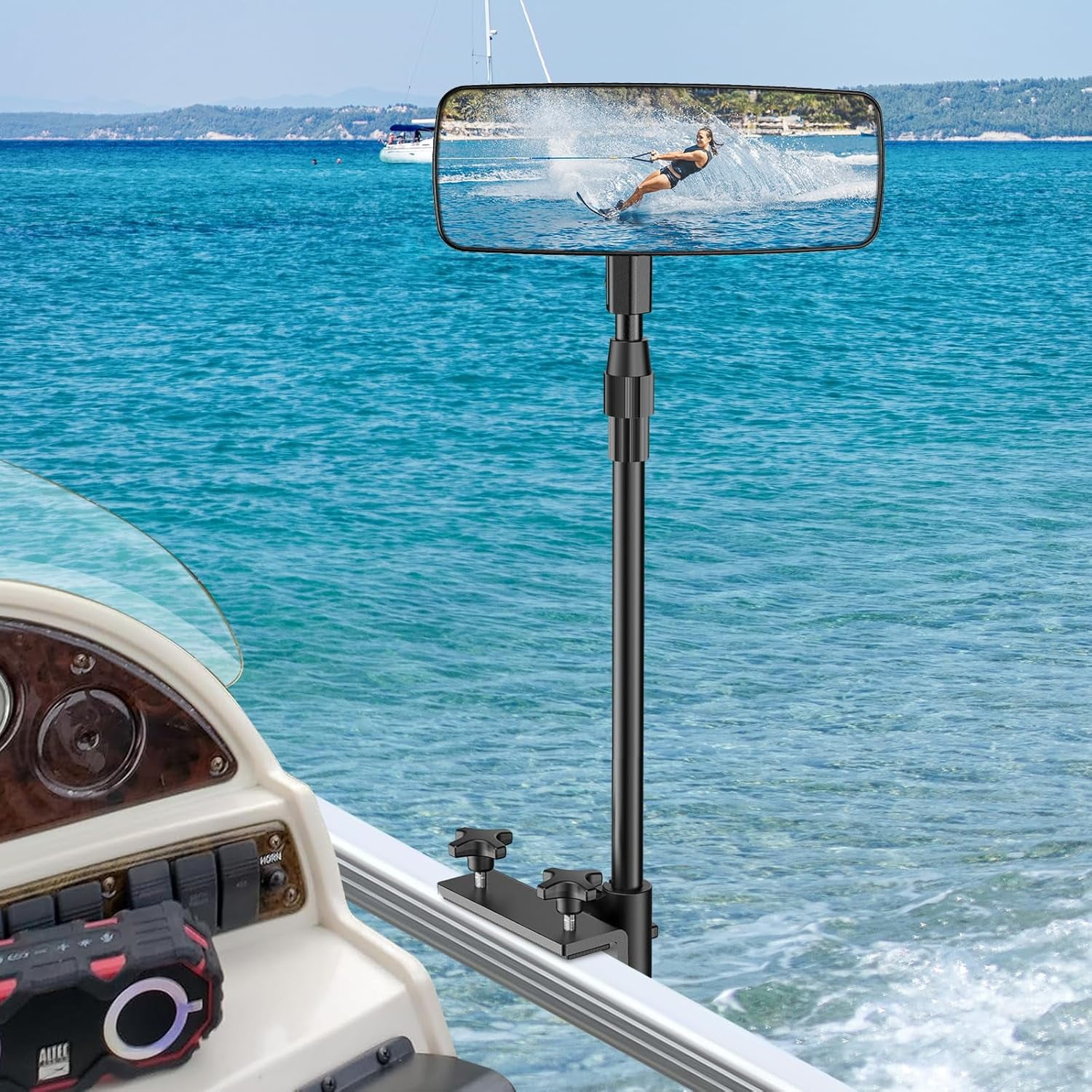 Boat Mirror, Upgraded Pontoon Boat Rear View Mirror with Telescopic ...
