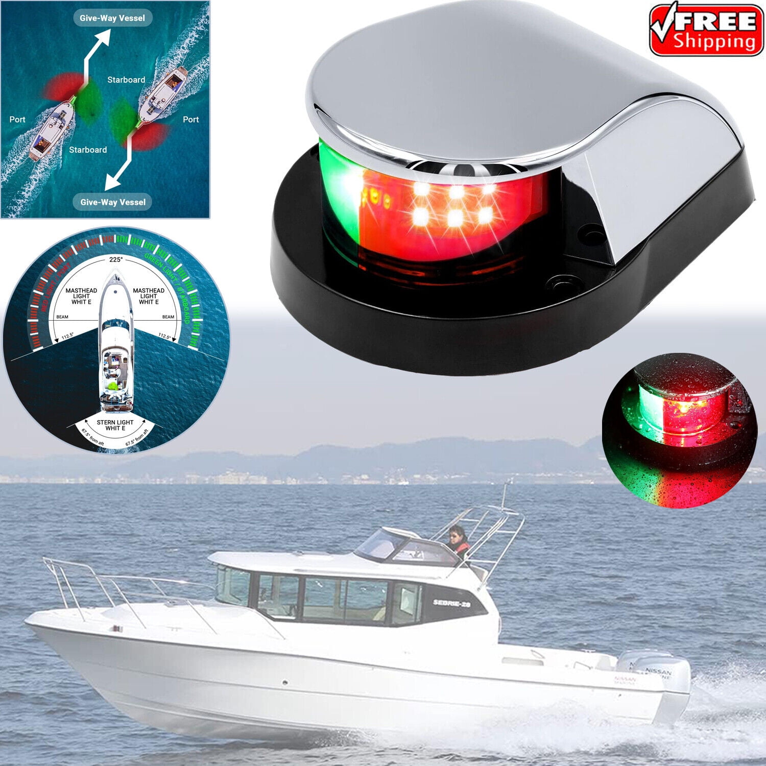 Boat Navigation Lights Red and Green LED Marine Navigation Light Boat Bow Light - Walmart.com