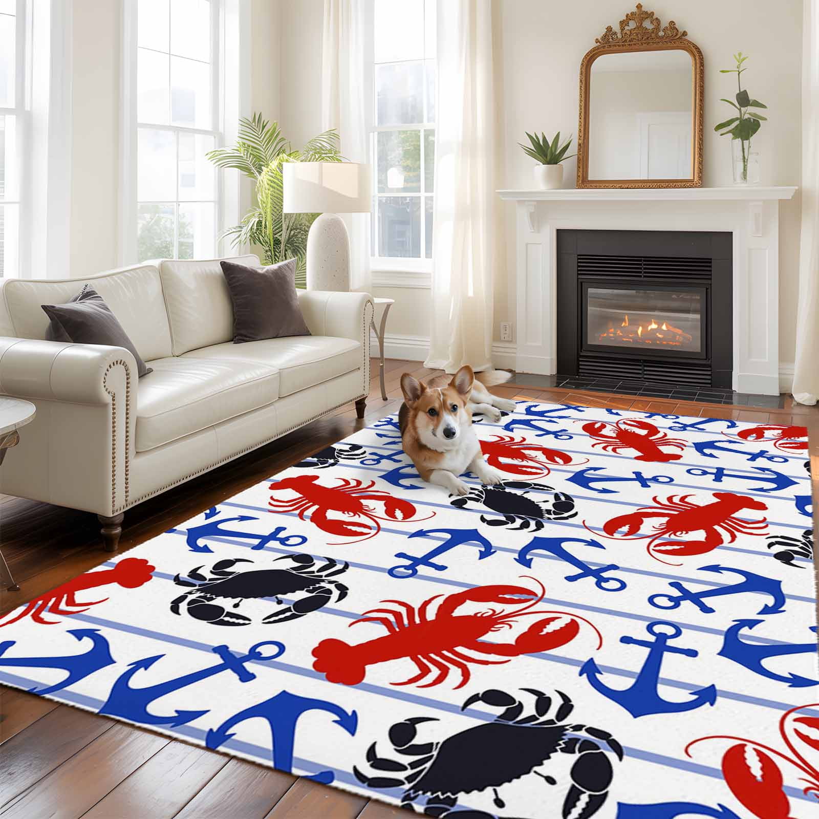 Boat Navy Anchors Large Area Rugs 6x9 ft Black Crabs Red Lobster ...