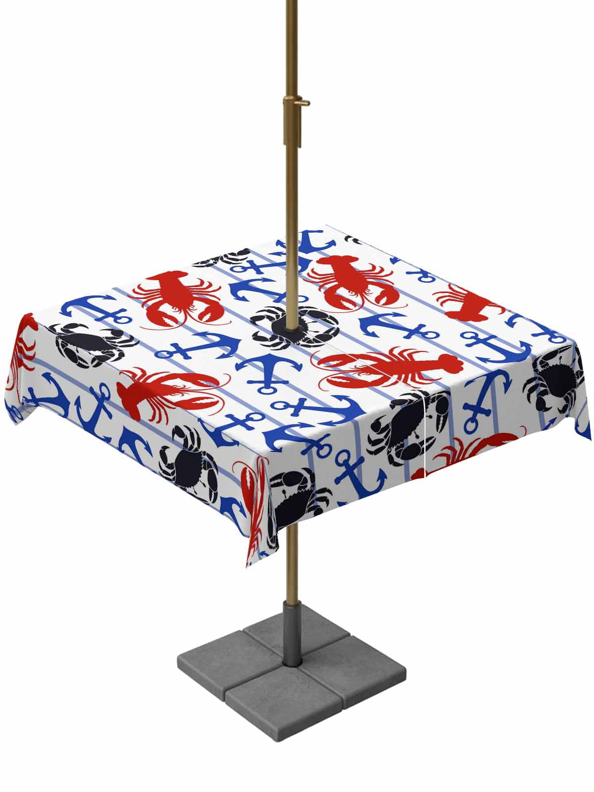 Boat Navy Anchors Square Outdoor Tablecloth with Umbrella Hole Black ...