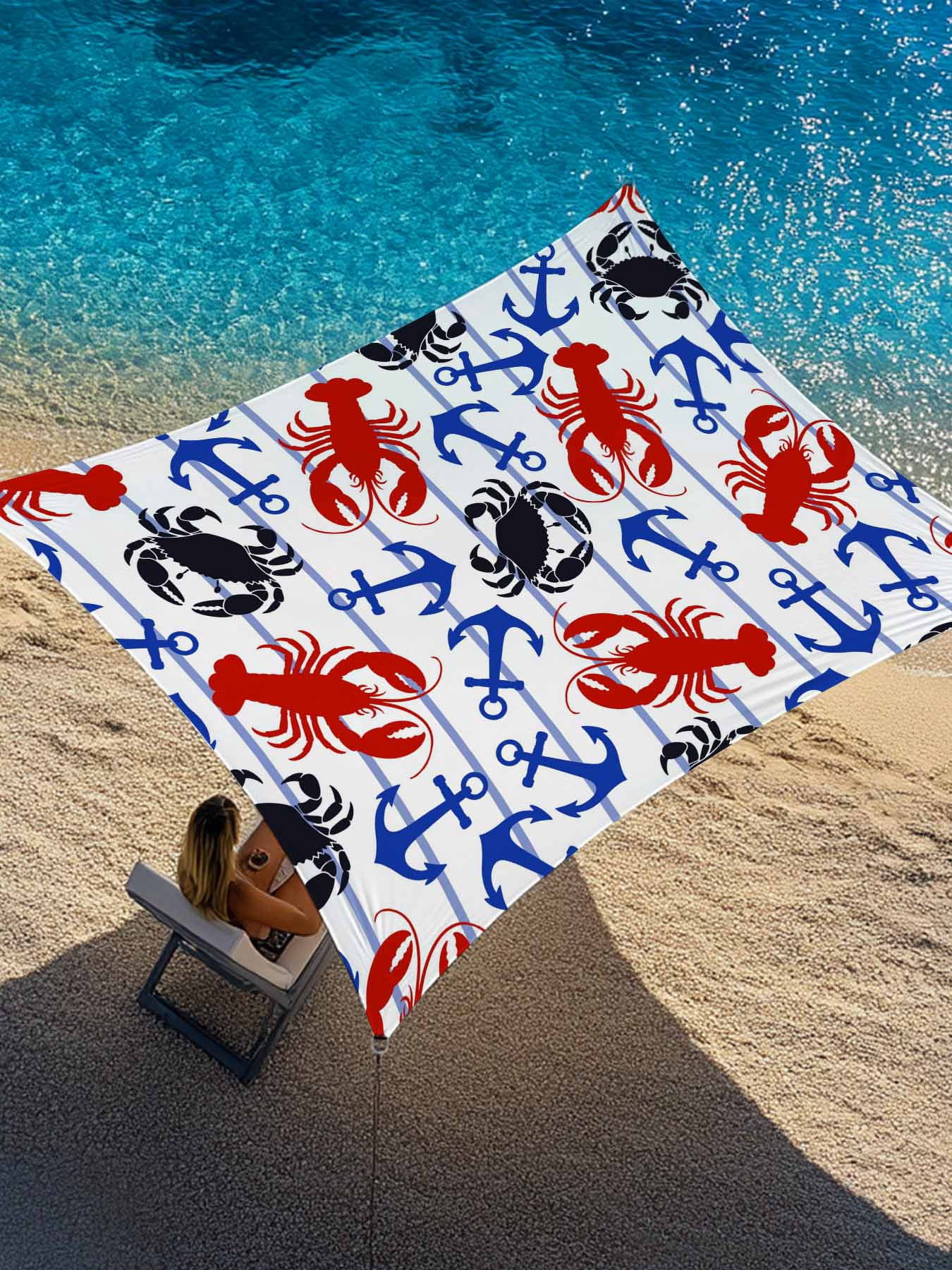 Boat Navy Anchors Sun Shade Sail 8' x 10', Black Crabs Red Lobster ...