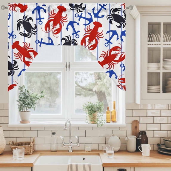 Boat Navy Anchors Swag Curtain Valance for Windows, Black Crabs Red ...
