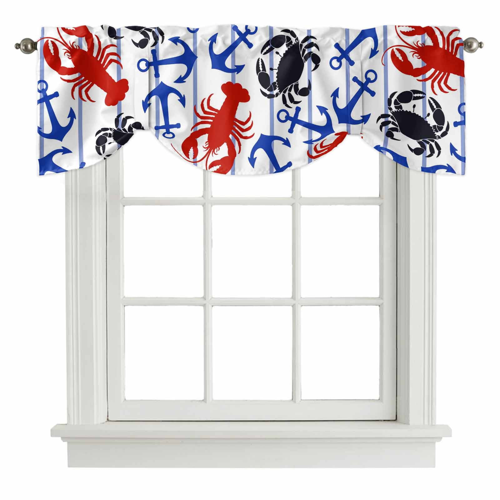 Boat Navy Anchors Tie Up Valance Curtains Black Crabs Red Lobster ...