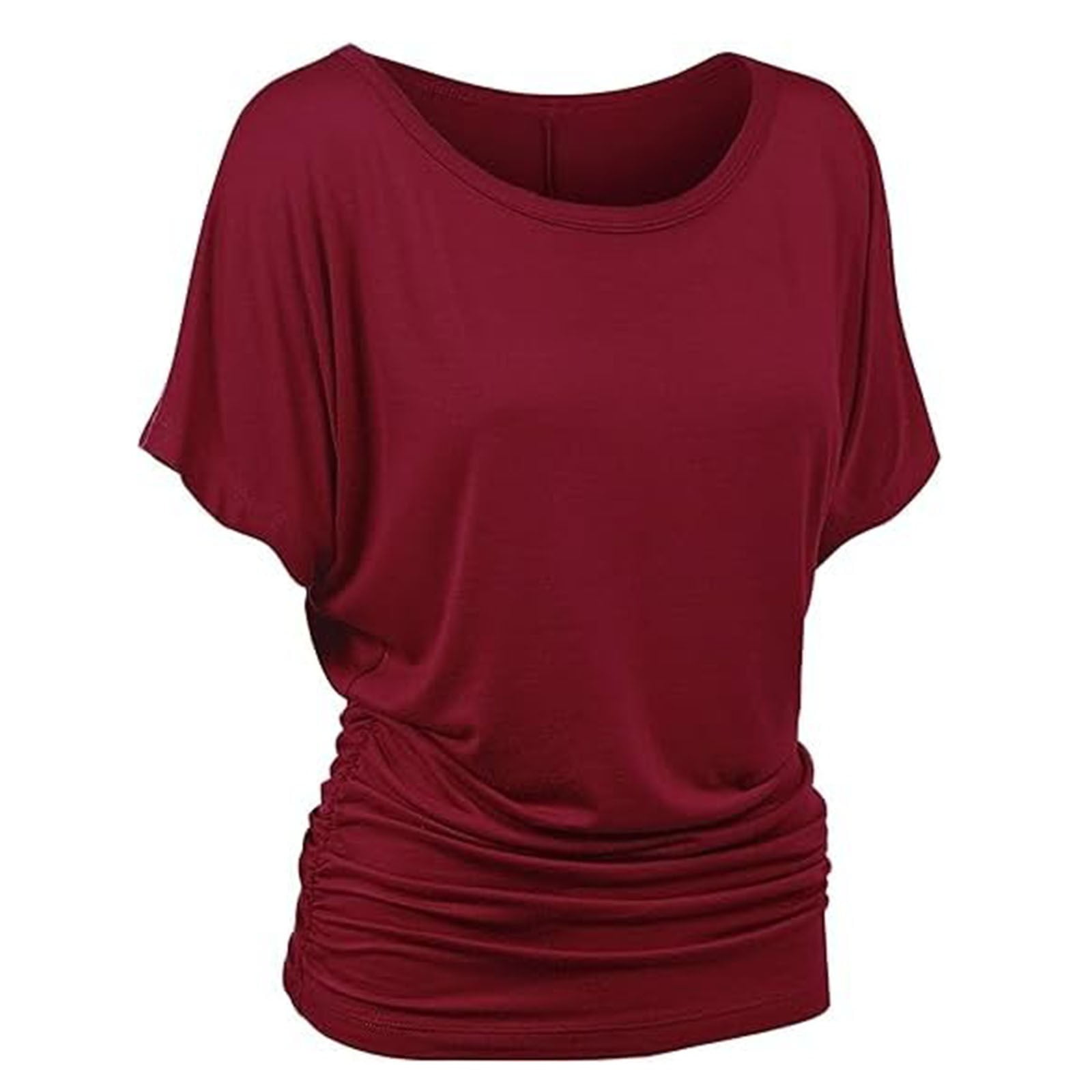 Boat Neck Dolman Top for Women, Short Sleeve, Solid Color, with Side ...