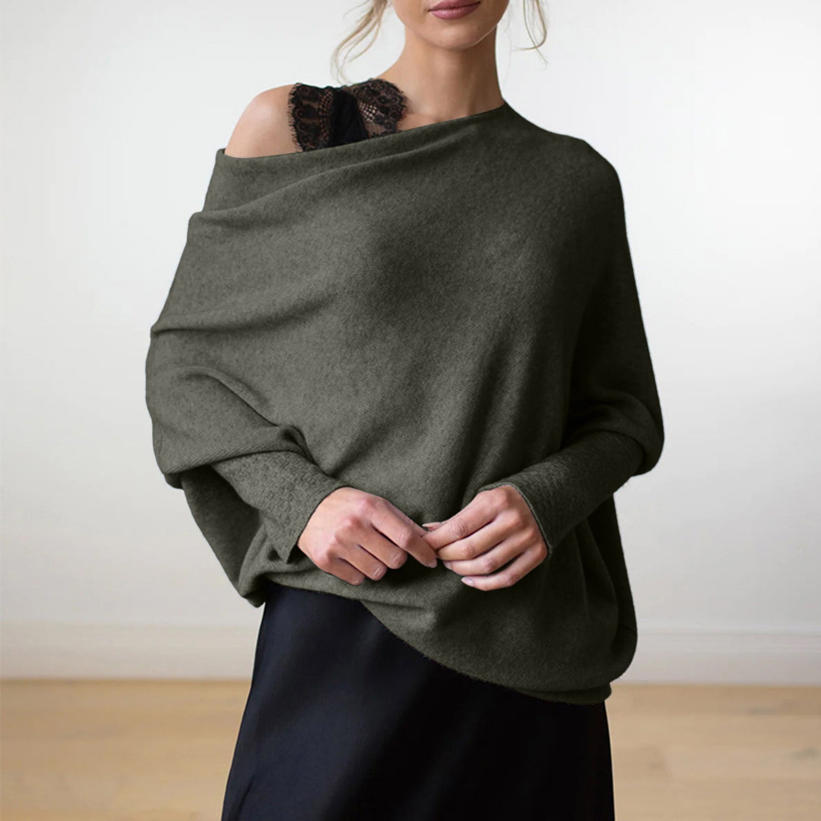 Boat Neck Sweaters For Women 2024 Spring Long Sleeve Soft Knit Loose ...