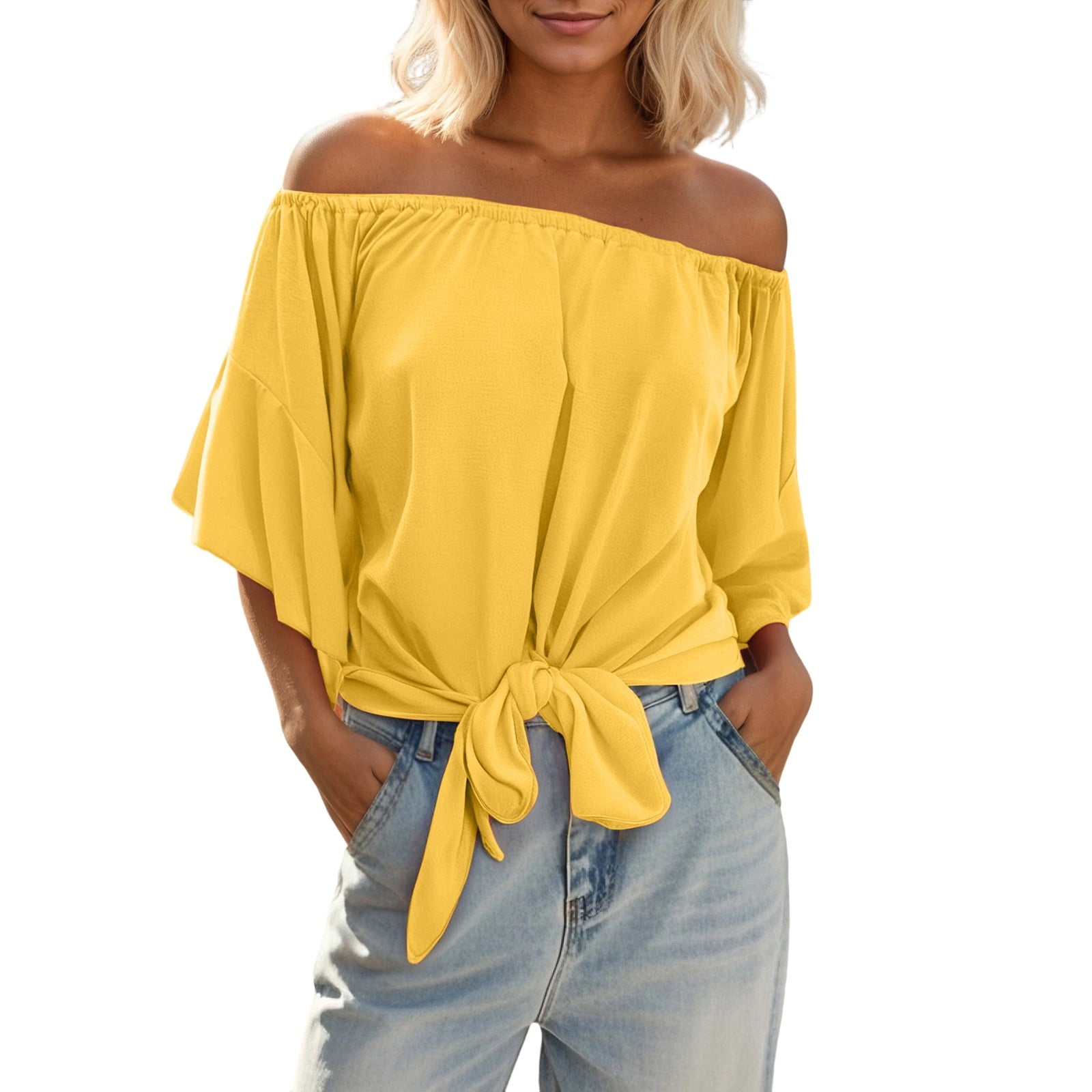 Boat Neck Tops for Women Off Shoulder Fall Shirts Half Sleeve Dressy ...