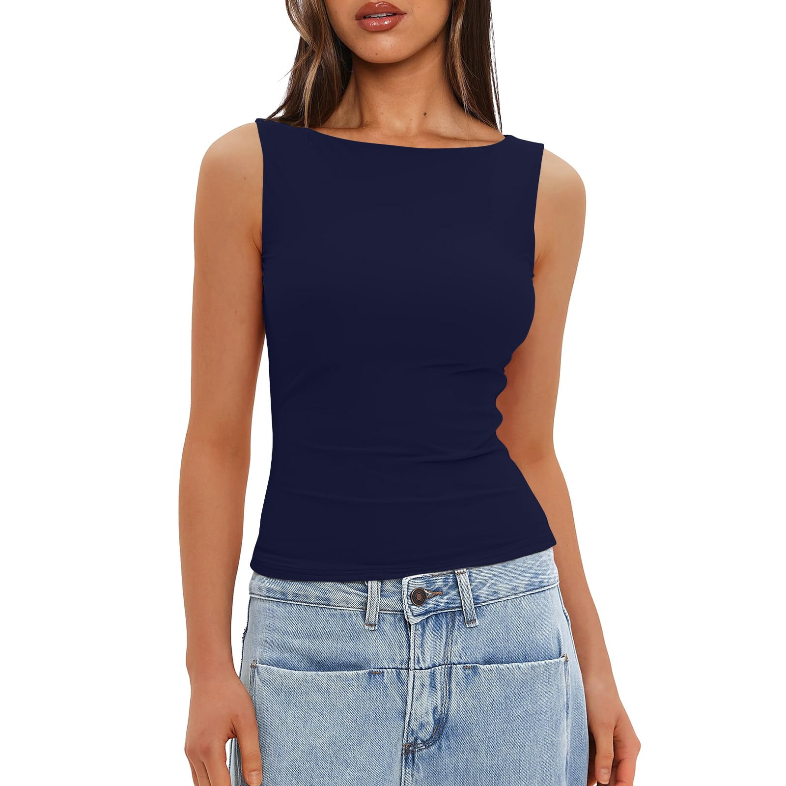 Boat Neck Tops for Women's 2025 Sleeveless Business Work Summer Tank ...