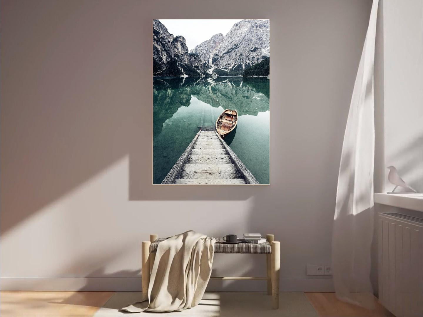 Boat On Lake Wall Art Print Calm Nature Landscape Poster Minimalist ...
