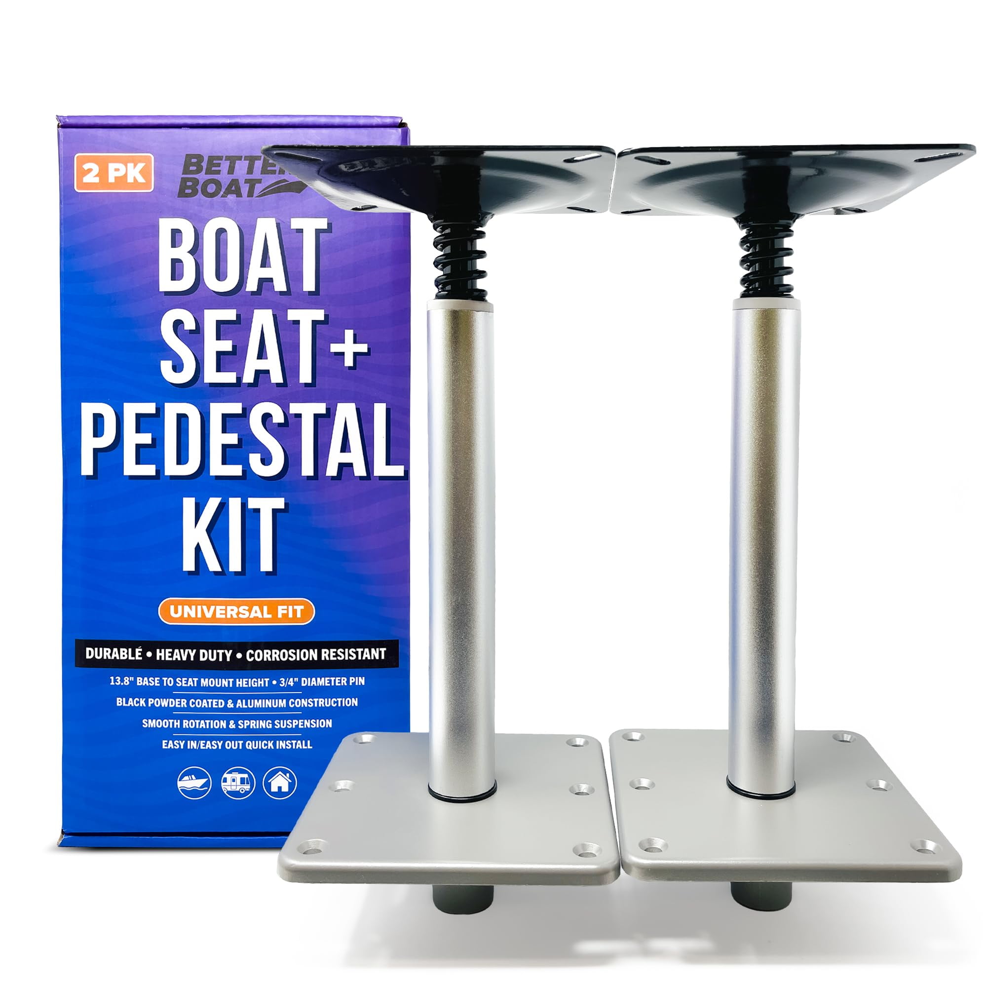 Boat Pedestal Seat Package, 3-Piece Kit, 2-Pack, Includes Boat Seat ...