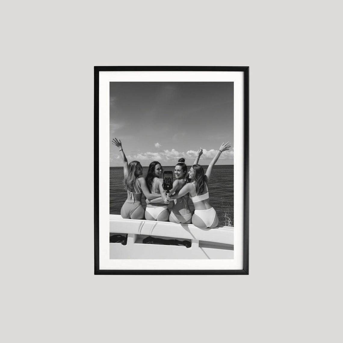 Boat Photography Women Taking Selfie Black and White Friendship Photo ...