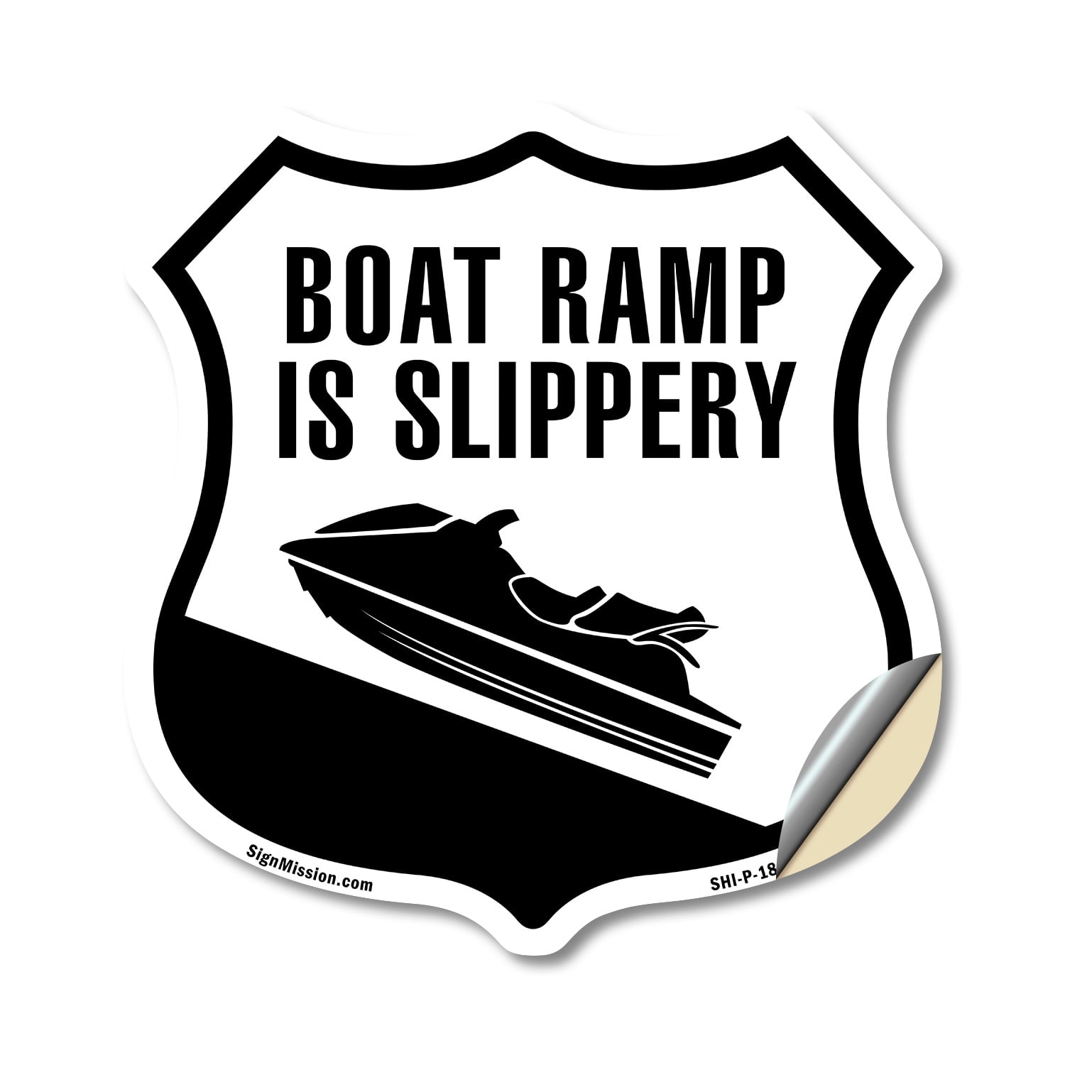 Boat Ramp Is Slippery (5 Pack) 4 inch X 4 inch Shield Shaped Heavy Duty ...