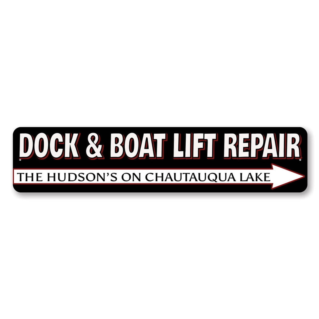 Boat Repair Sign, Dock & Boat Lift Repair Arrow Sign, Family Name Sign ...