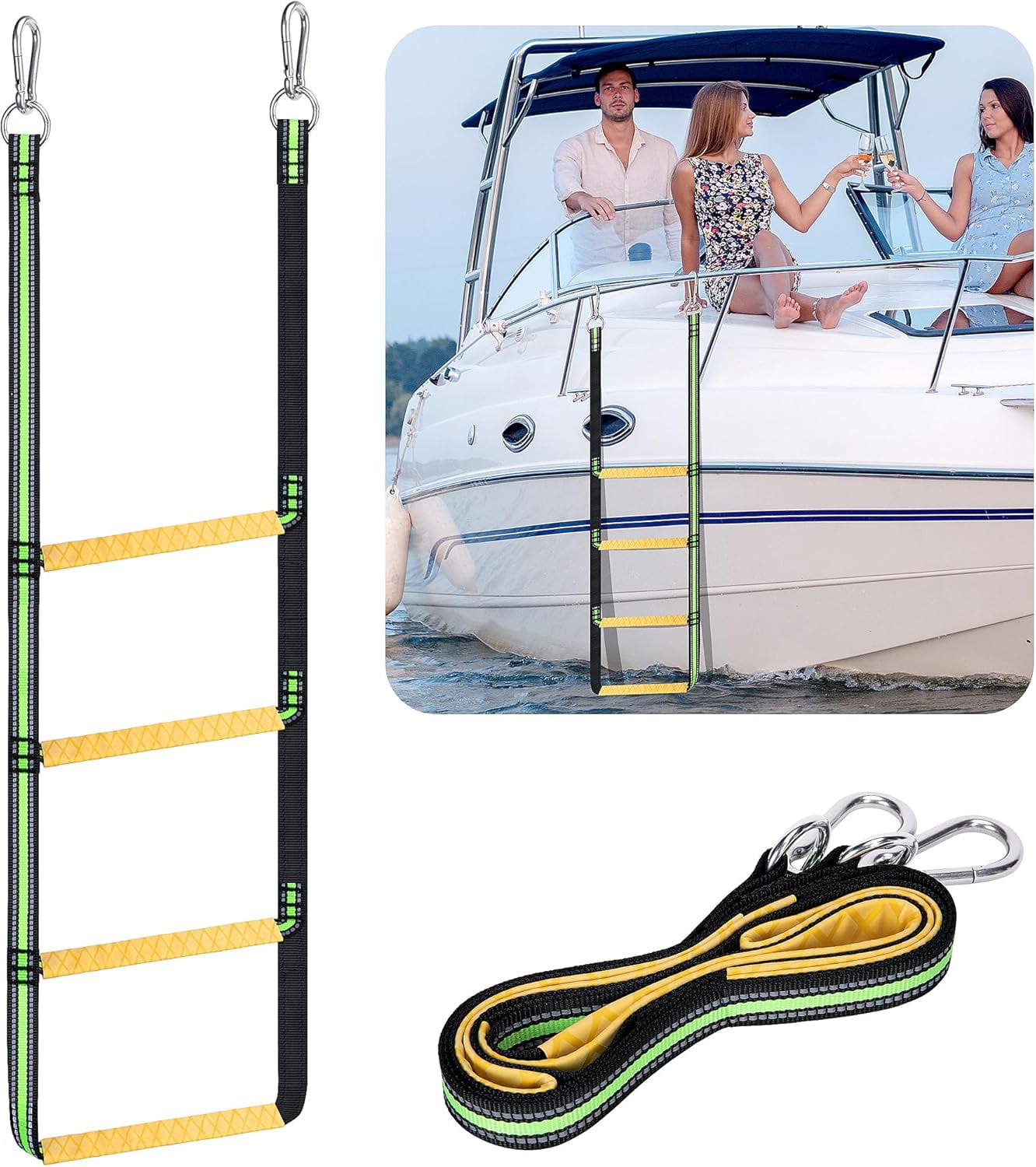 Boat Rope Ladder, 4 Step Heavy Duty 440lbs Strength Foldable Boarding ...
