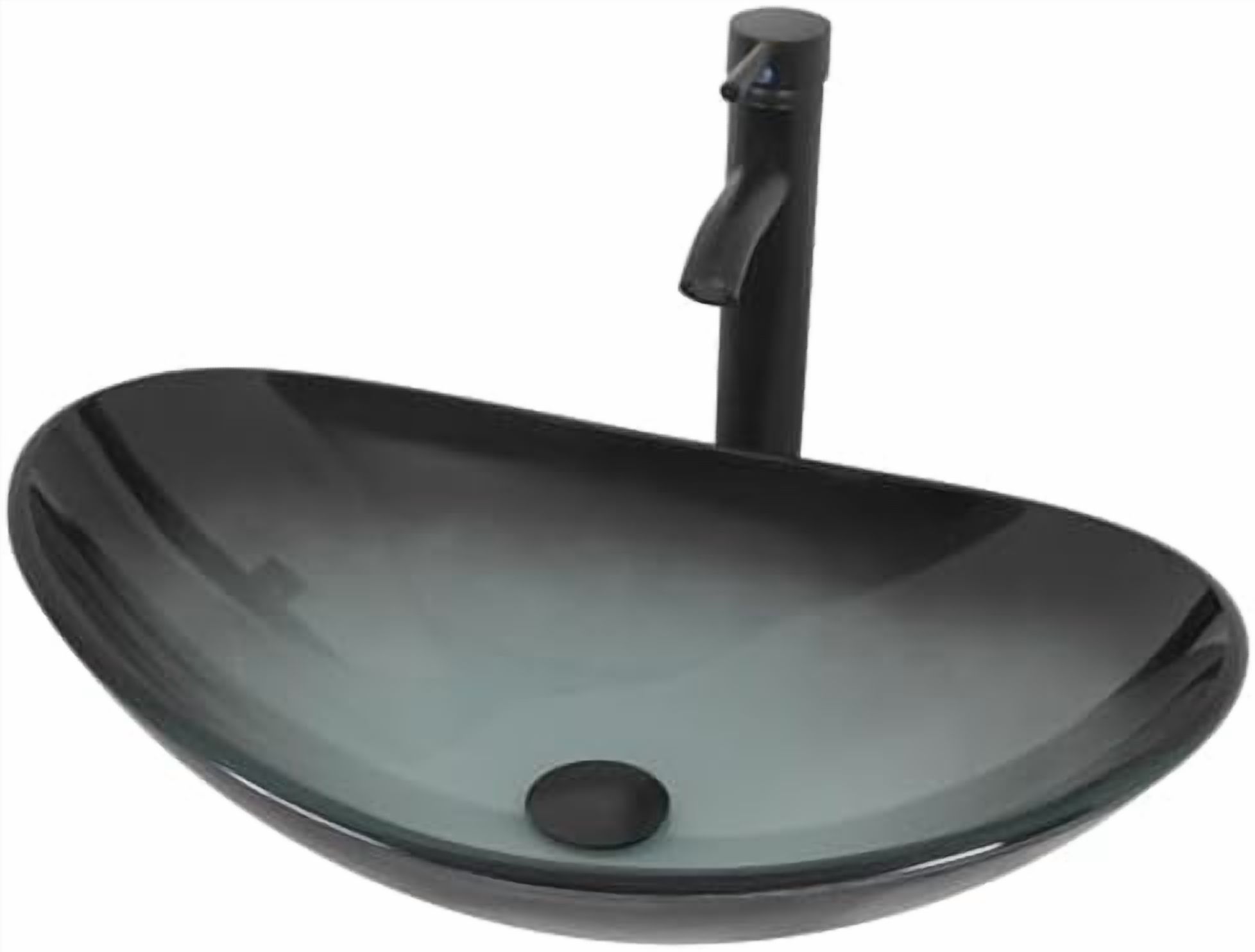 Boat Shape Glass Vessel Sink With Faucet and Pop-Up Drain Bowl for ...