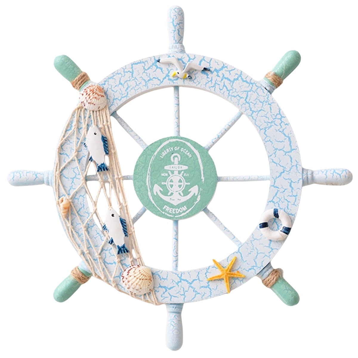 Boat Ship Steering Wheel with Fish Net and Shell Accents, Charming ...