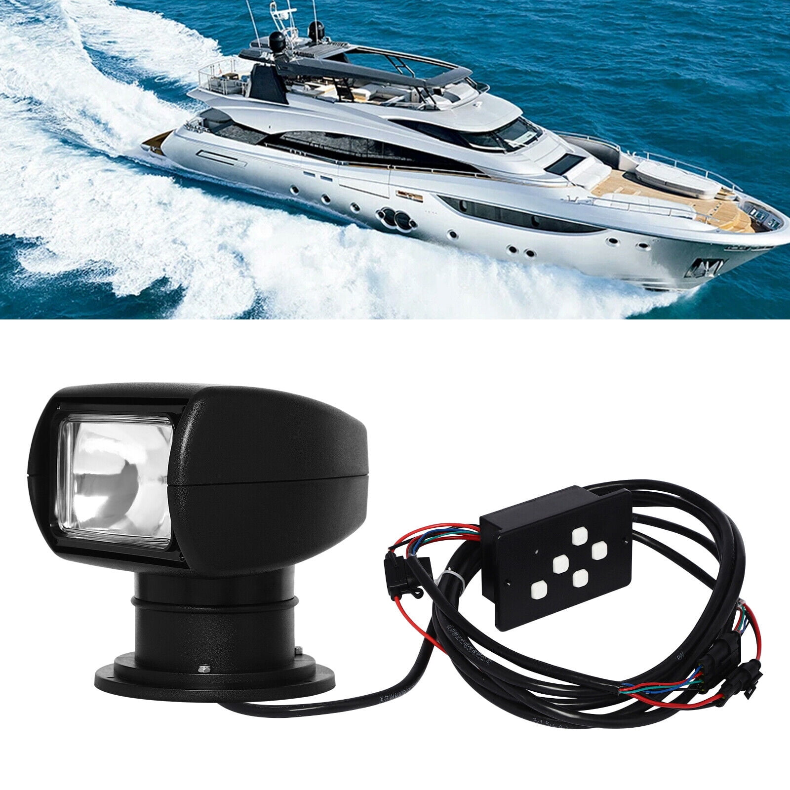 Boat Spotlight, Black ABS Remote Control Searchlight, 100W Remote ...