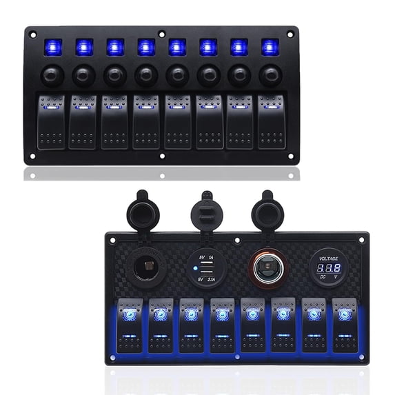 Boat Switch Panel Waterproof with Breakers, 8 Gang Marine Switch Panel ...