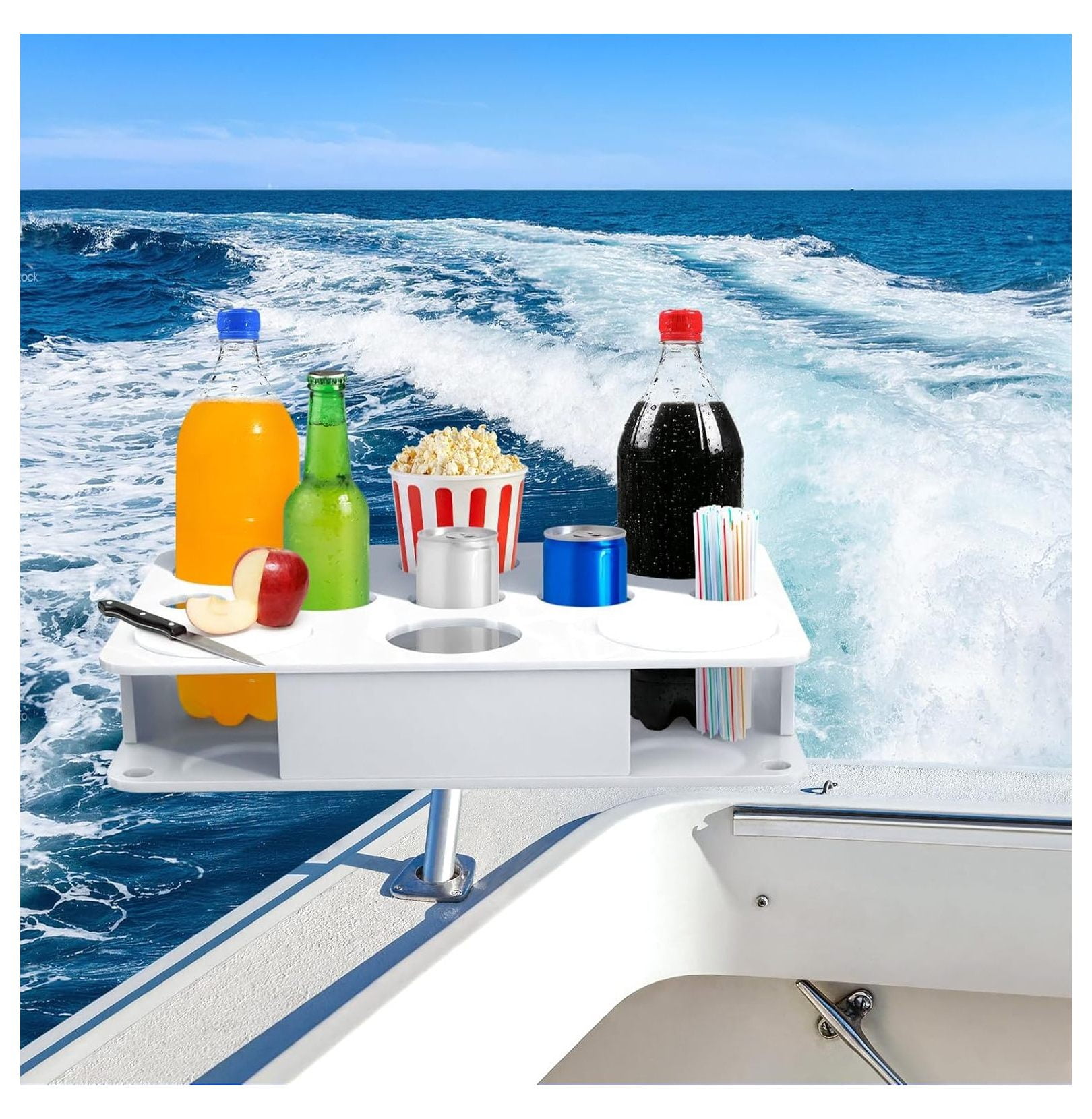 Boat Table with Rod Holder Mount, Bar Boat Caddy Organizer, Portable ...