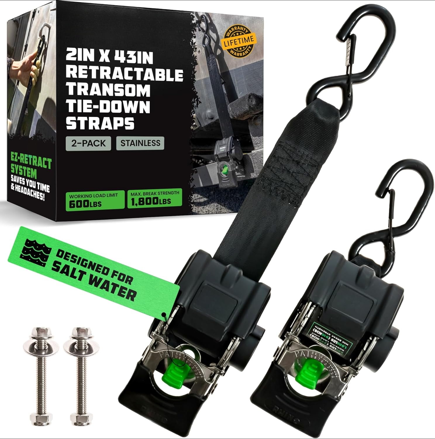 Boat Trailer Straps (2-Pack) - Heavy Duty 2 Inch x 48 Inch Boat Tie ...