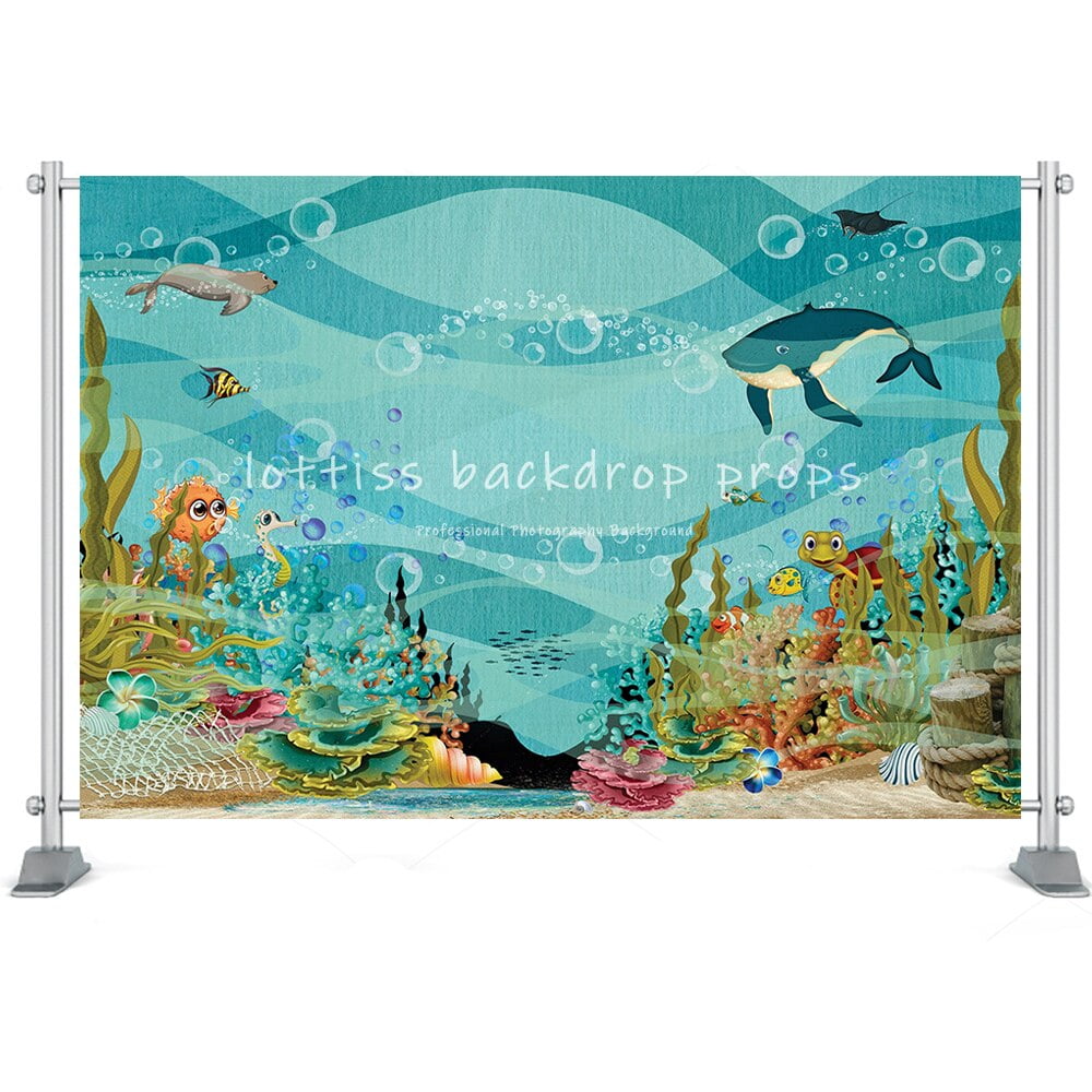 Boat Undersea Theme Backdrop Kids Cake Smash Props Fish Coral Jellyfish Captain Boy Birthday ...