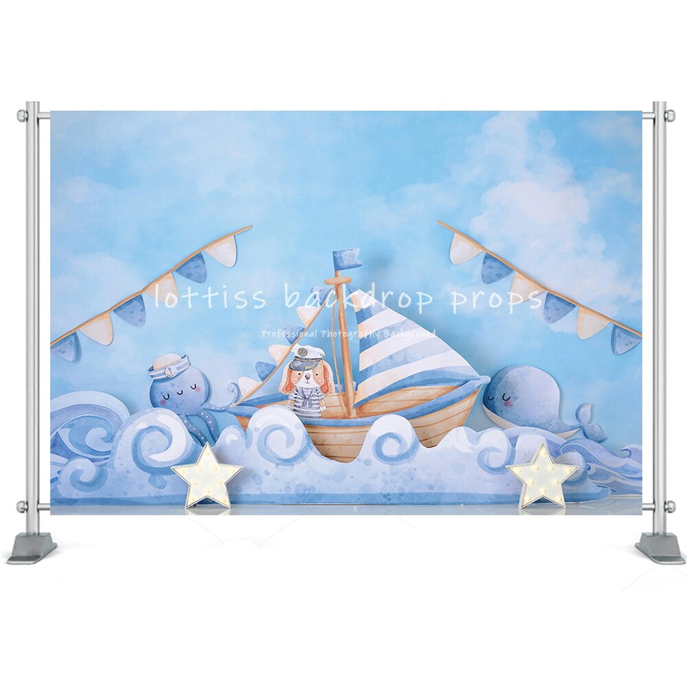 Boat Undersea Theme Backdrop Kids Cake Smash Props Fish Coral Jellyfish ...