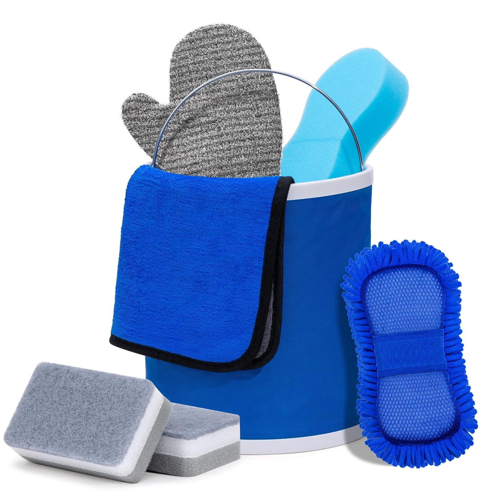 Boat Wash Cleaning Kit with Collapsible Bucket Boat Scrubbing Brush ...