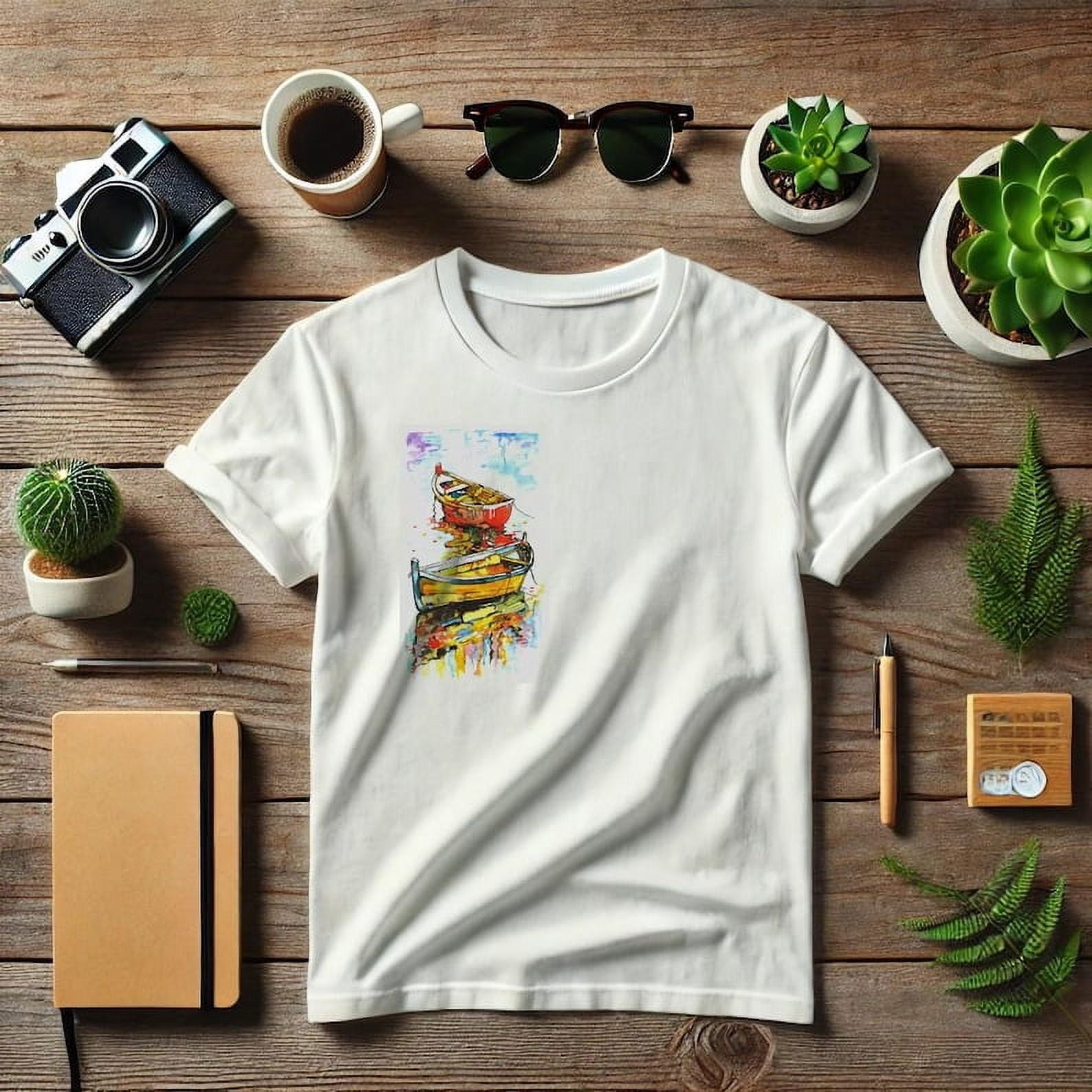Boat Watercolor T-Shirt | Unisex Cotton Tee | Hand-Designed Boat Art ...
