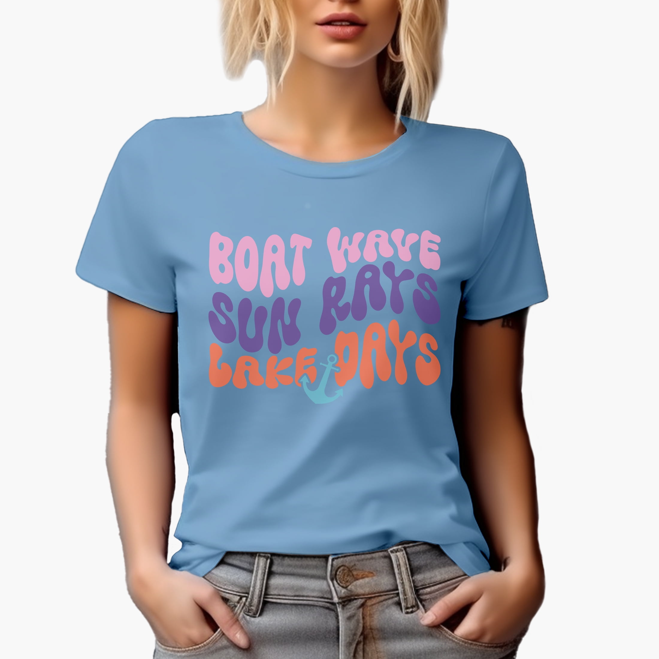 Boat Wave, Sun Rays, Lake Days, Wavy Text Art Merch Gift, Baby Blue T ...