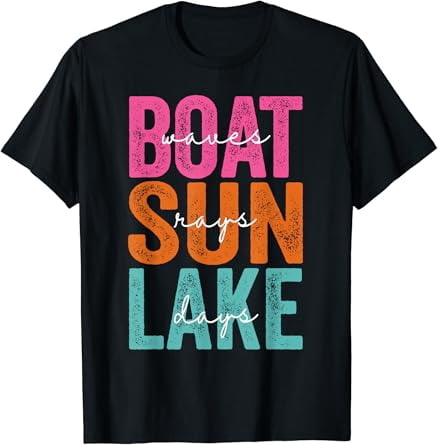 Boat Waves Sun Rays Lake Day Retro Summer Vacation Men Women T-Shirt ...