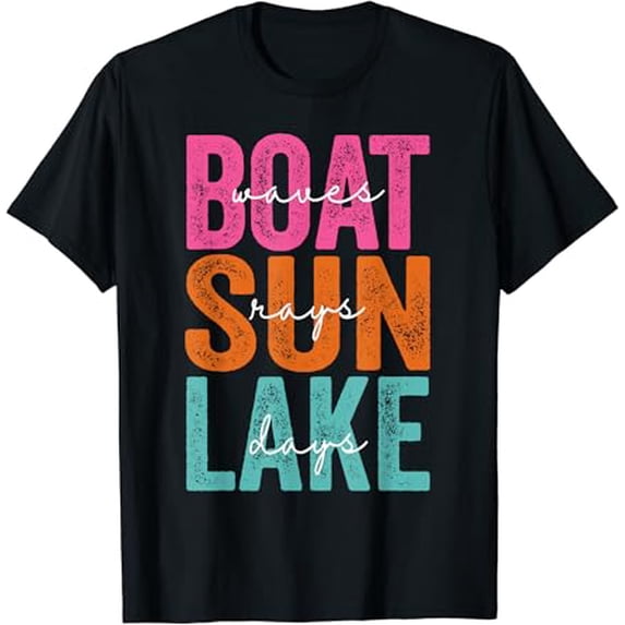 Boat Waves Sun Rays Lake Day Retro Summer Vacation Men Women T-Shirt ...
