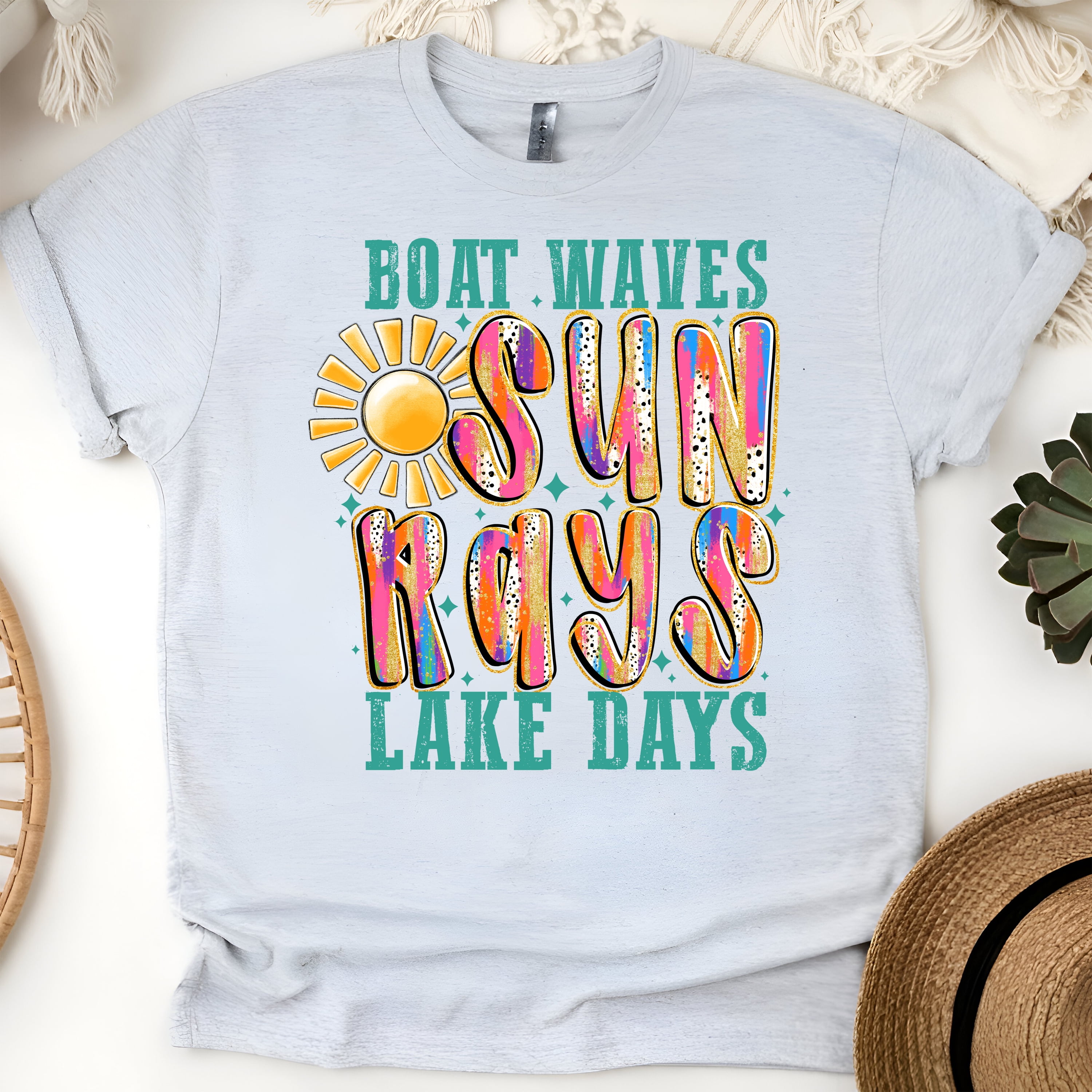 Boat Waves Sun Rays Lake Days T-Shirt – Retro Summer Lake Life Tee ...