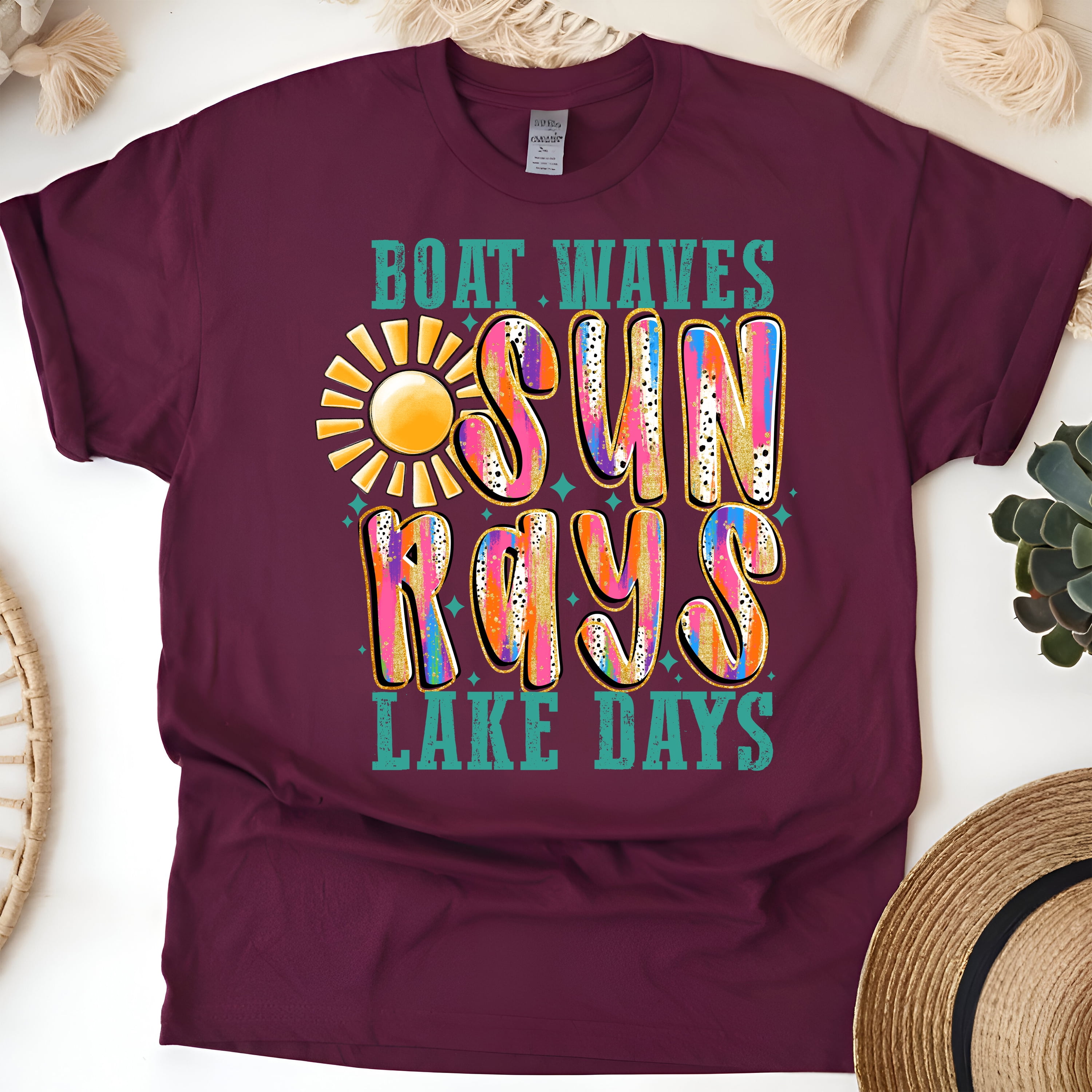 Boat Waves Sun Rays Lake Days T-Shirt – Retro Summer Lake Life Tee ...