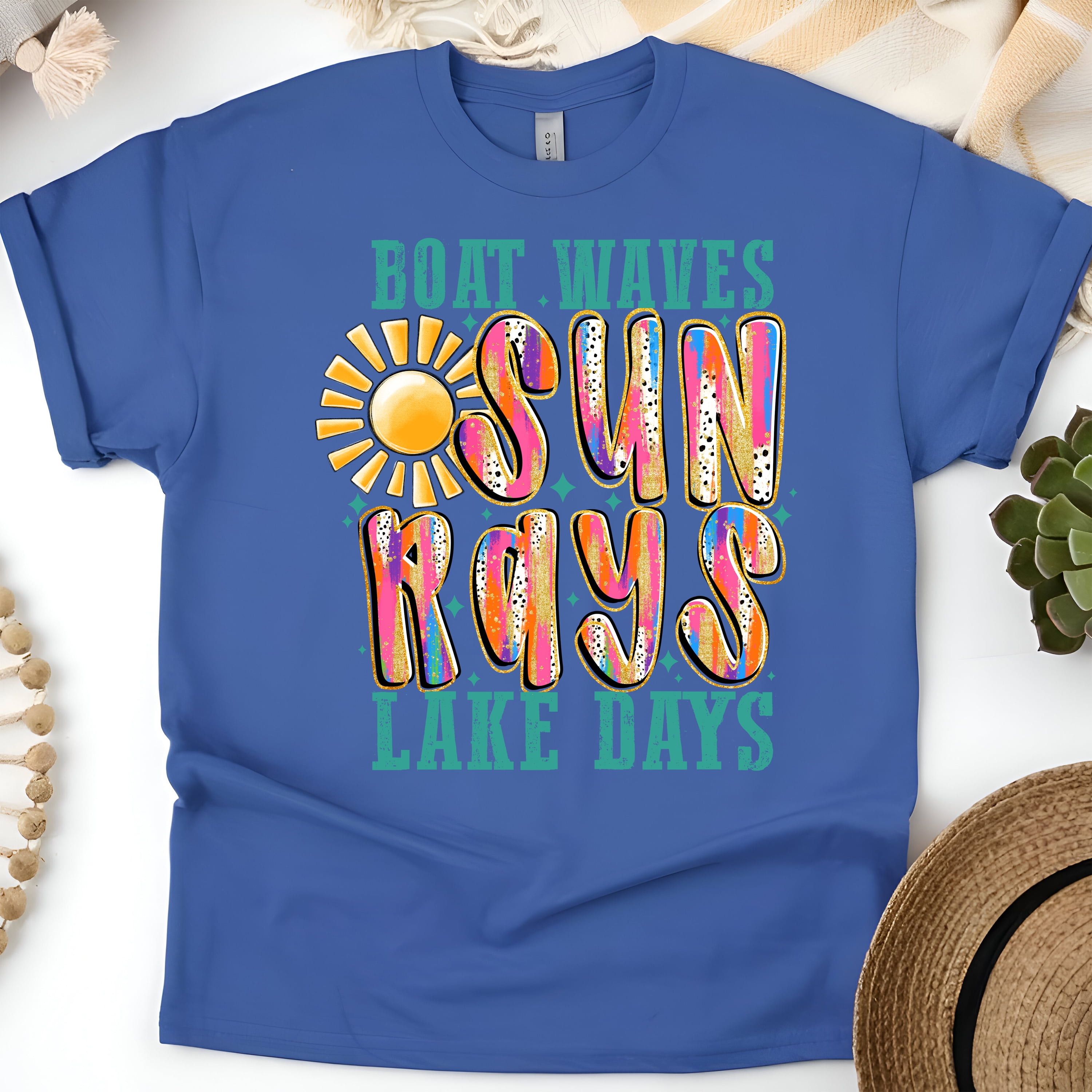 Boat Waves Sun Rays Lake Days T-Shirt – Retro Summer Lake Life Tee ...