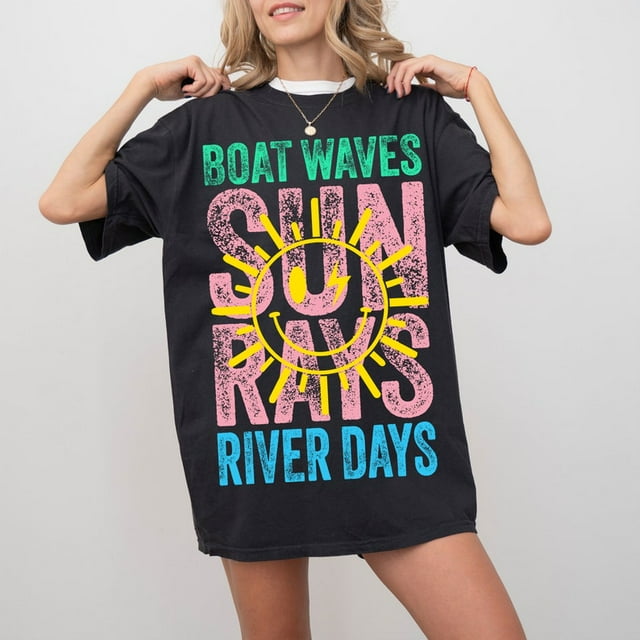 Boat Waves Sun Rays River Days T-Shirt, Retro Summer Shirt, Hello ...