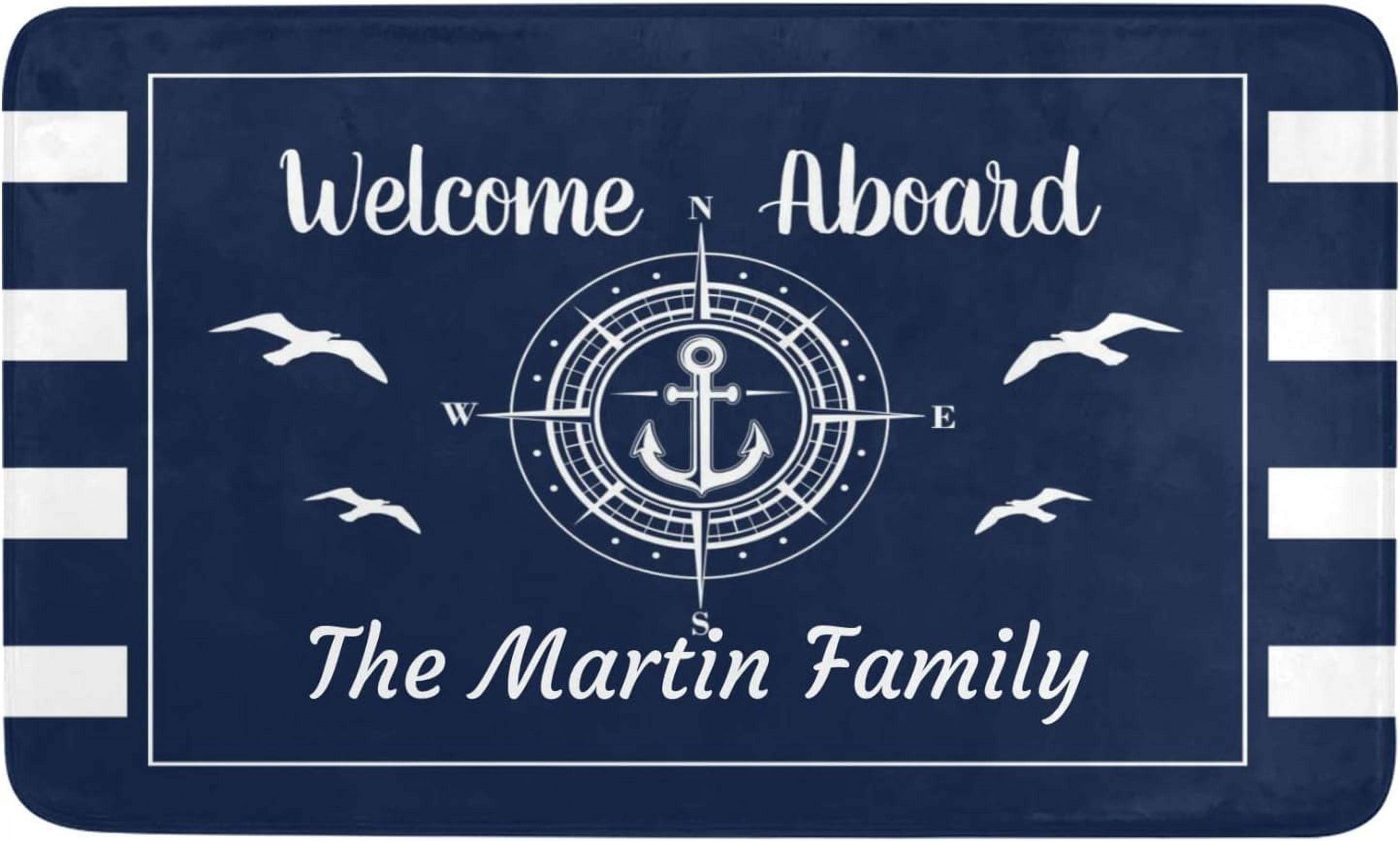 Boat Welcome Aboard Compass Personalized Doormat Text Name Custom ...