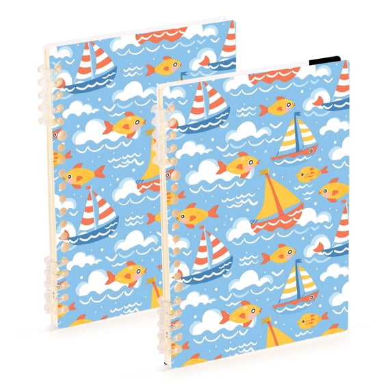 Boat and Fish and Cloud A5 Notebook Set of 2 Refillable 60 Sheets ...