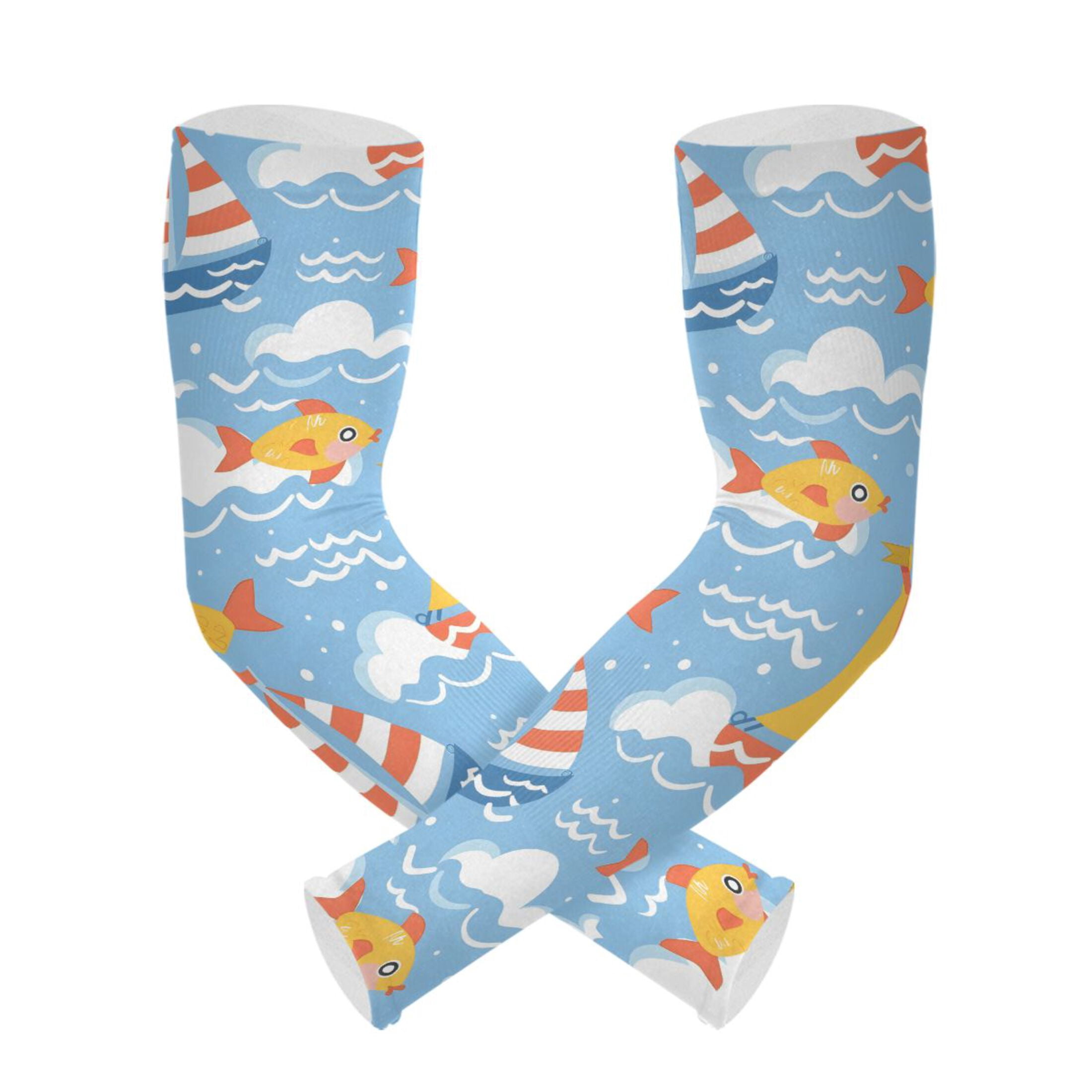 Boat and Fish and Cloud UV Protection Cooling Arm Sleeves, Compression ...