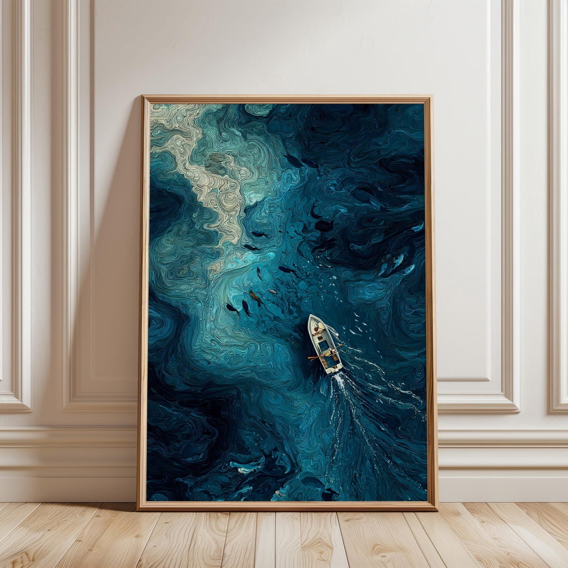 Boat in Surreal Swirl Seascape Dreamlike Ocean Fantasy Wall Art Print ...