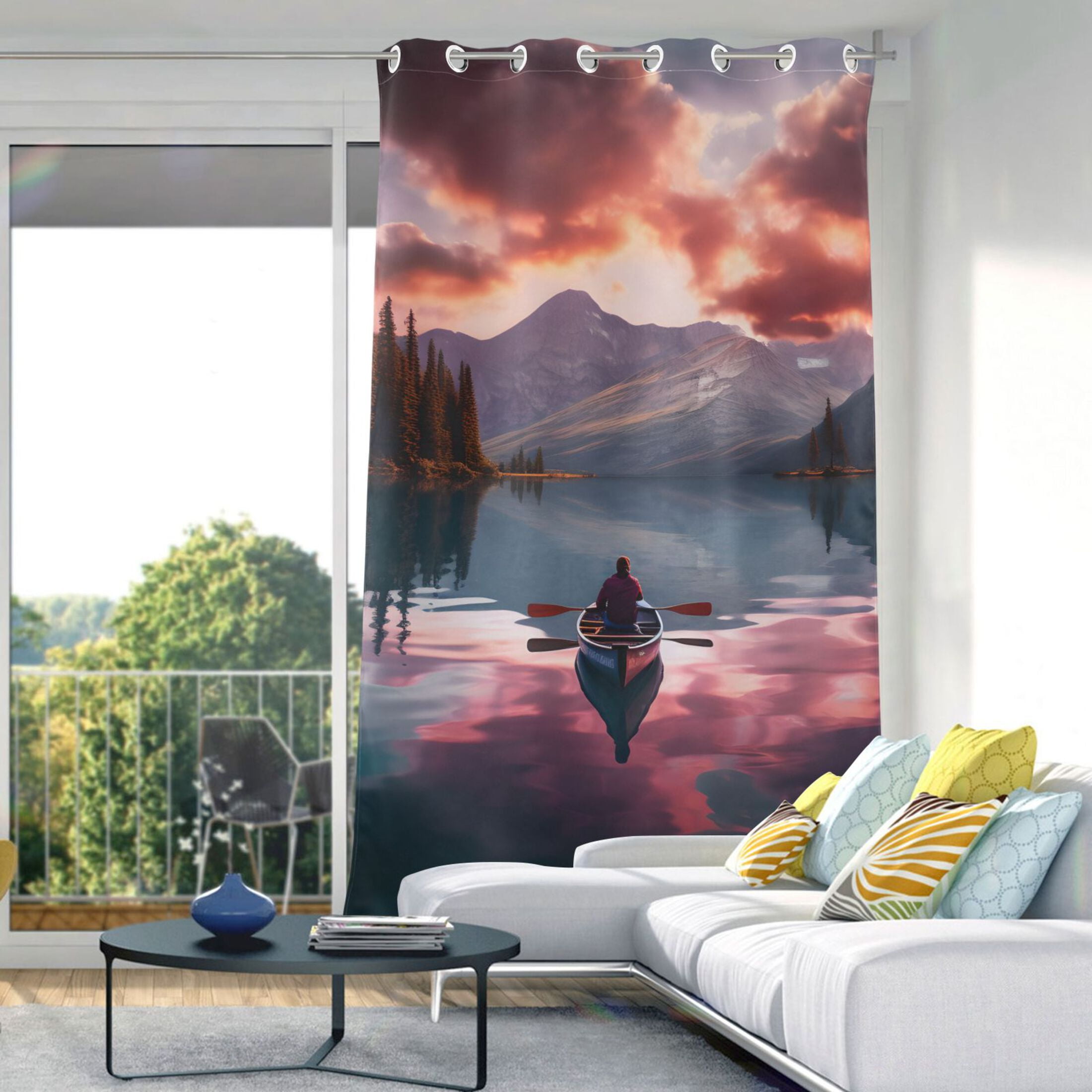 Boat on Forest River Blackout Curtains W82 x L52 1 Panel Window Curtain for Bedroom Living Room ...