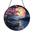 Boat on Moonlit Lake with Blossoms Stained Glass Window Hanging ...
