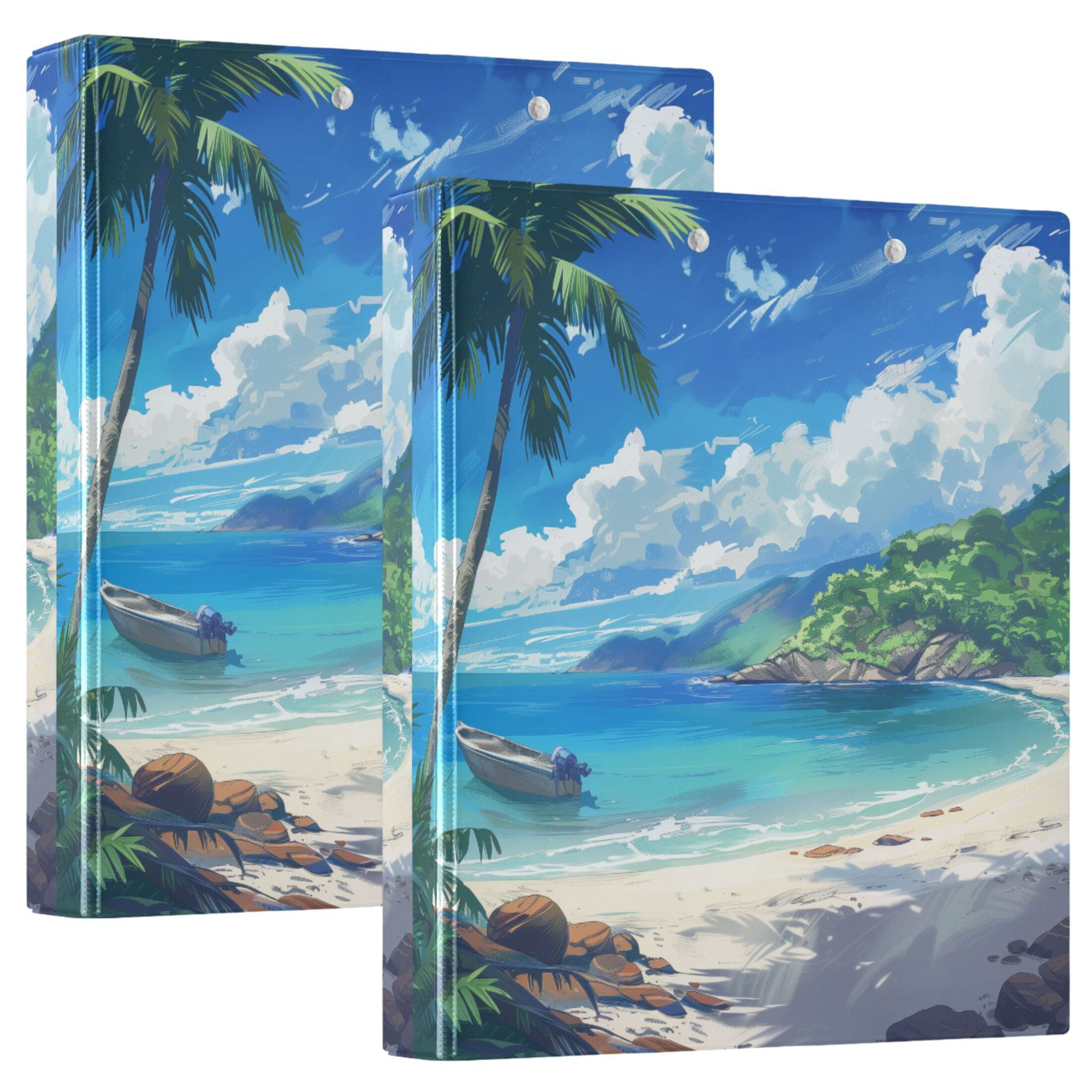 Boat on Sea and Beach Hardcover 3 Ring Binder 1.5” Round Rings Binder ...