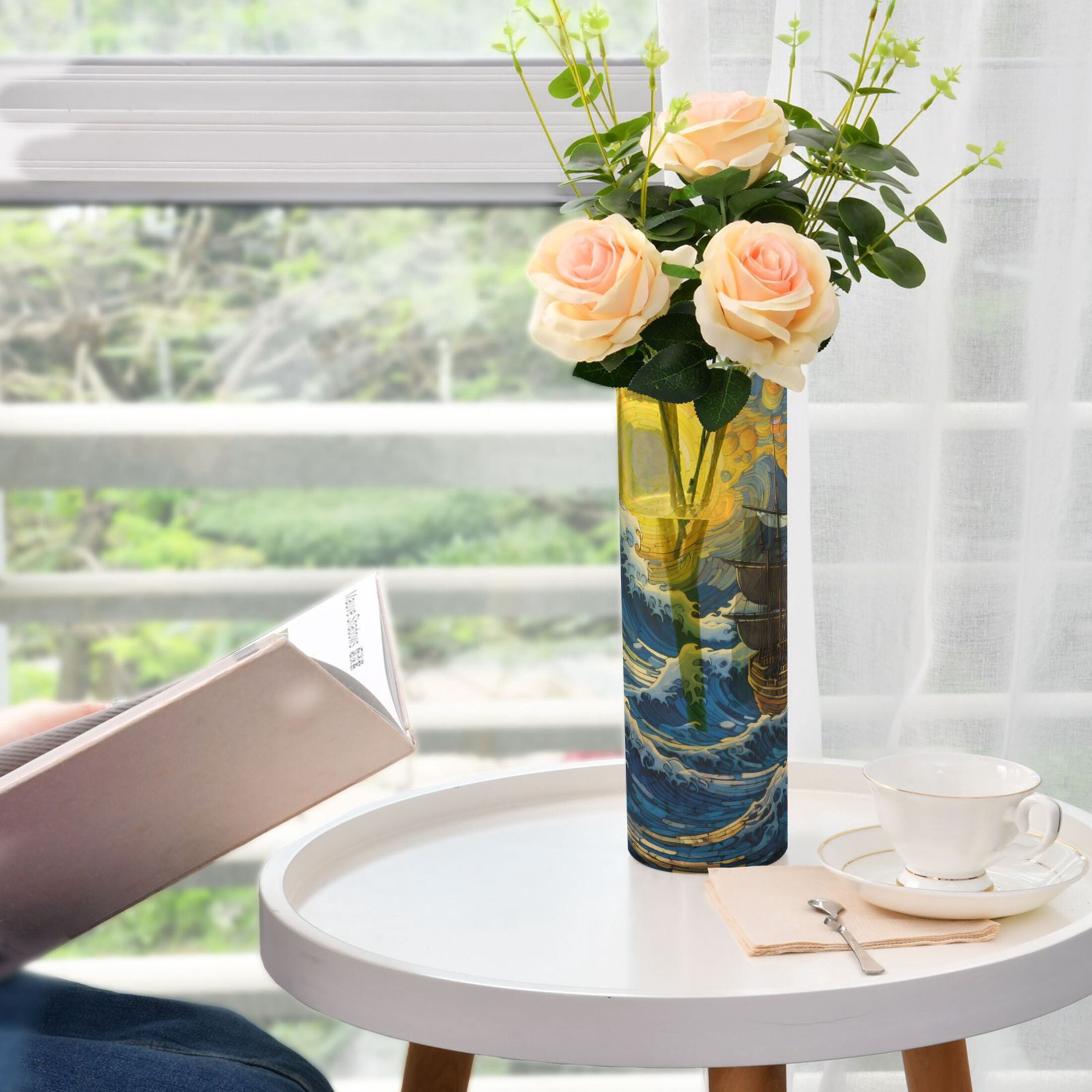 Boat on Wave and Sun Flower Vase 11.8x3.9 inch Vases Clear Non ...
