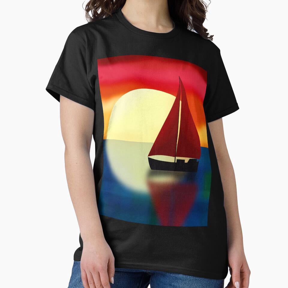 Boat with Red Sails at Sunset H4146, Premium Unisex Tee – Extended ...