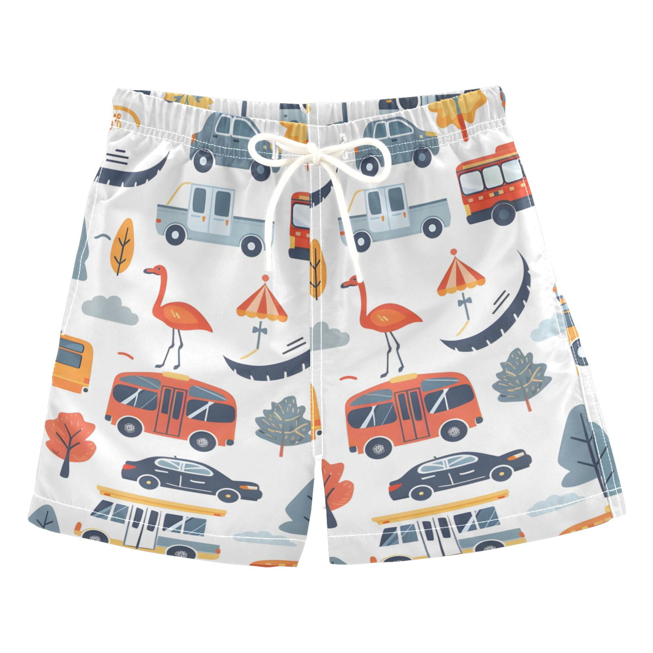 Boats Cars Trees Flamingos Roads Boys' Swim Trunks Board Shorts Beach ...