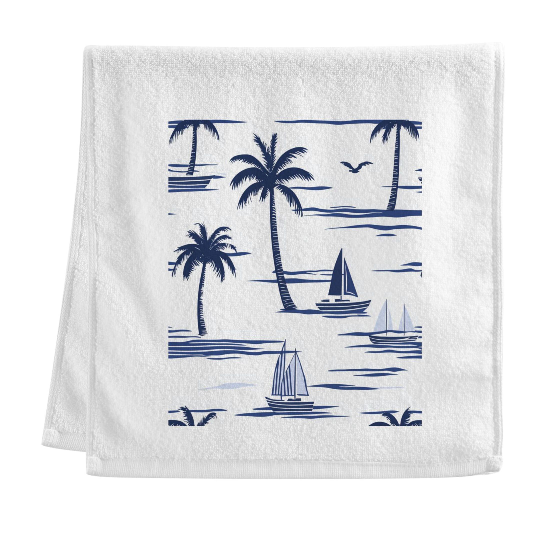 Boats Coconut Trees Navy Blue Pure Cotton Towels Bath Towel Quick ...