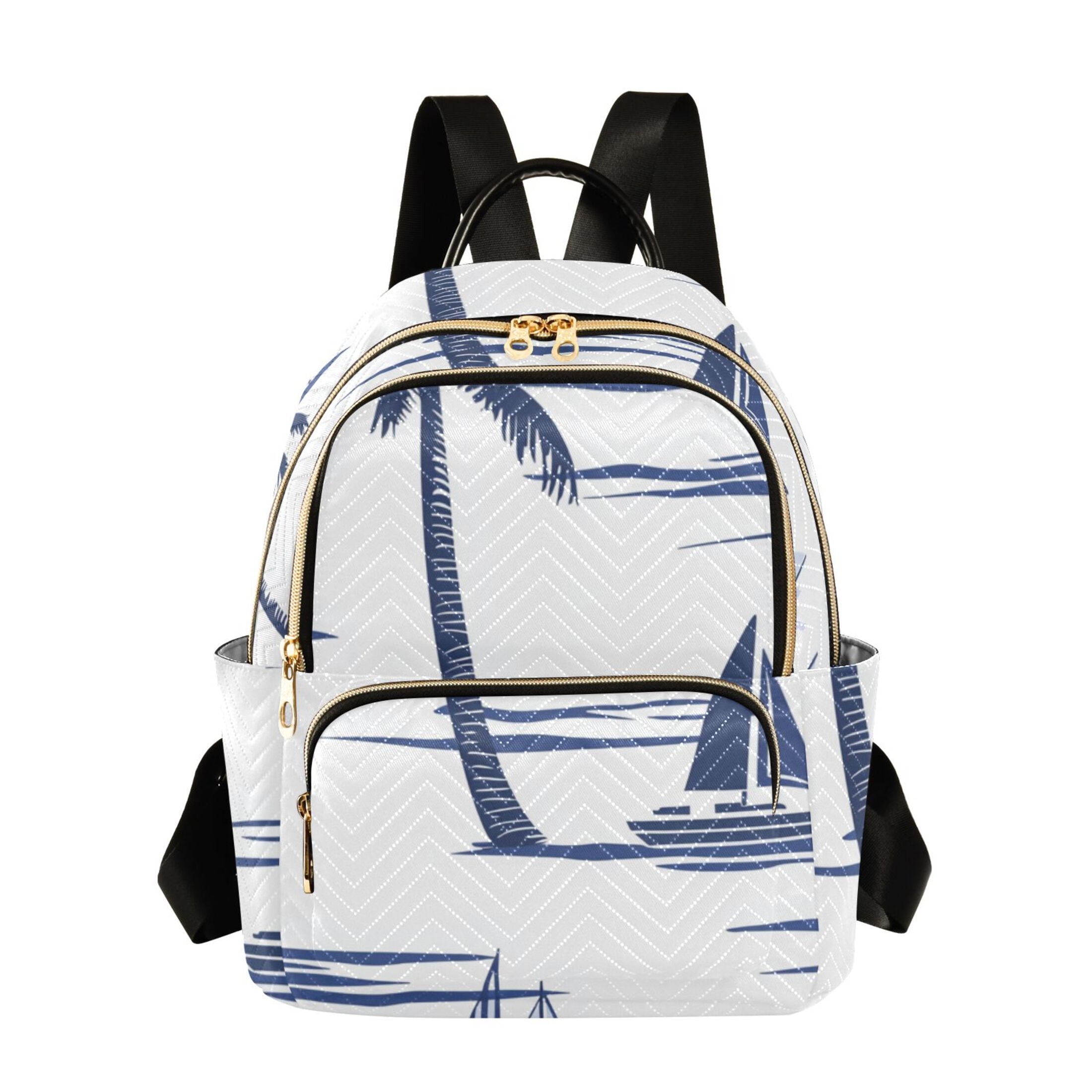 Boats Coconut Trees Navy Blue Quilted Backpack Fashion Daypack Commuter ...