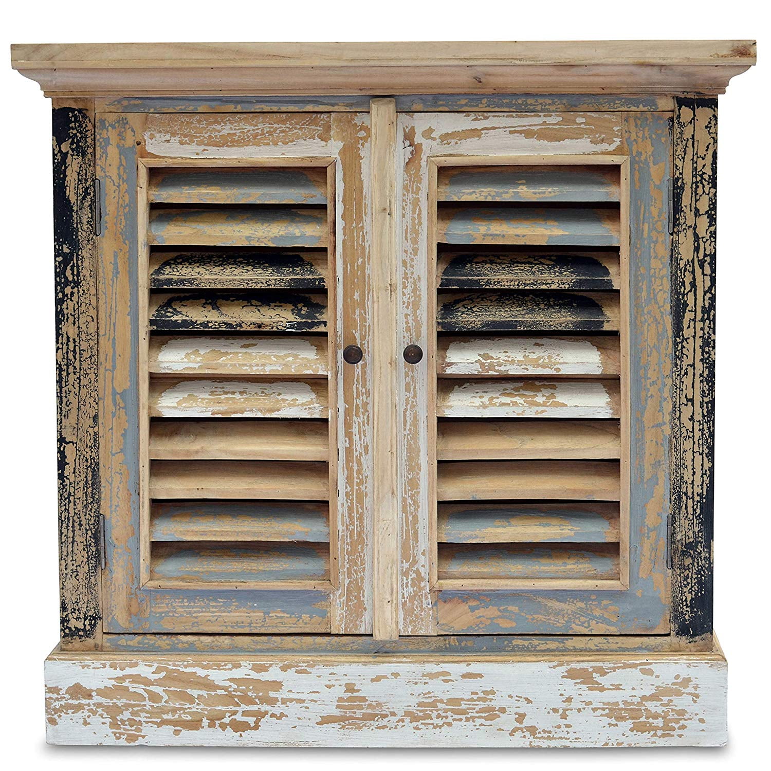Boatyard TV Cabinet, Shutter Doors, Rustic Creamy White, Weathered Teal ...