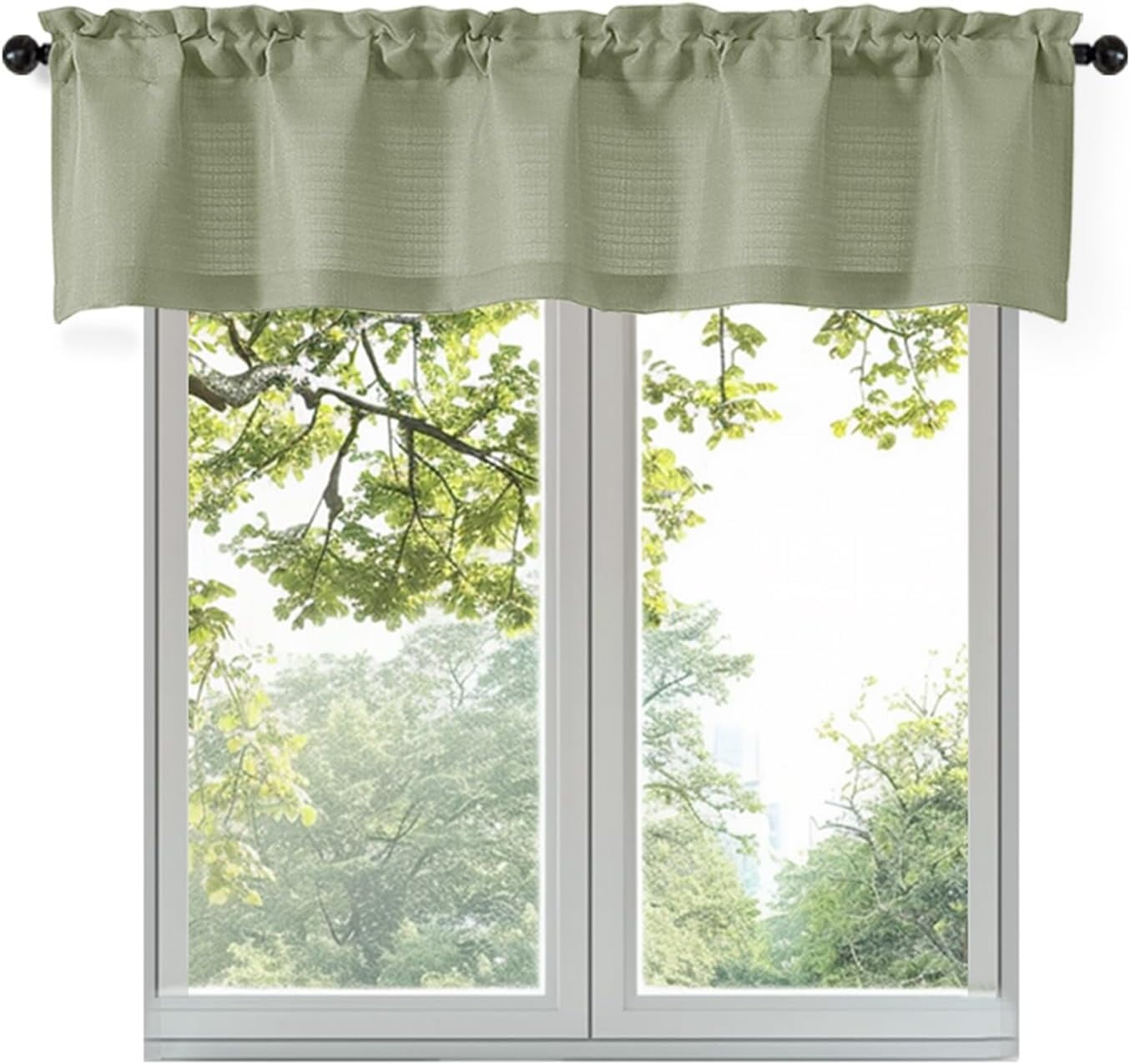 Bob 1 PCS Light Green Valances for Windows, Faux Linen Textured Kitchen ...