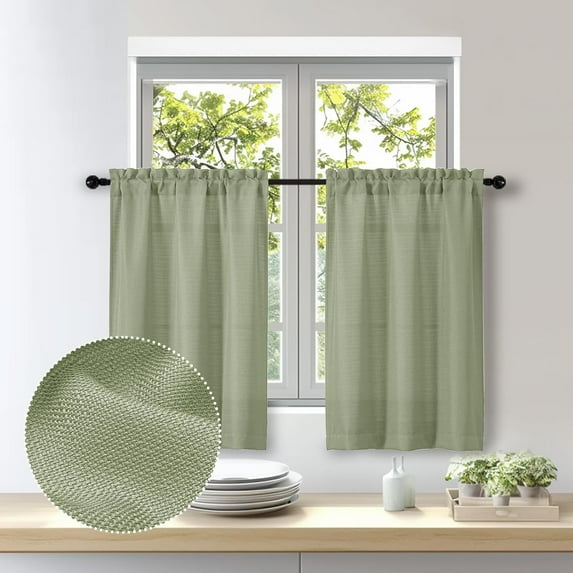 Bob 2 Panels Sage Green Kitchen Curtains Sets for Windows 36 Inch ...